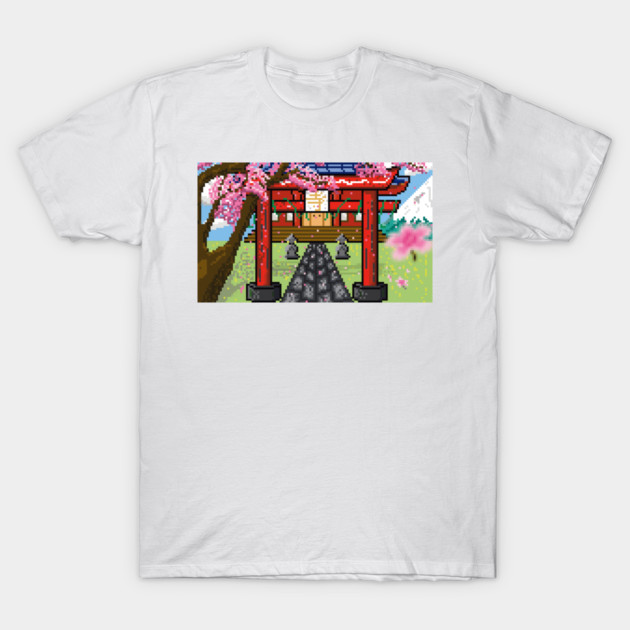 8-bit Japanese Temple Near Sakura Tree - Japanese Culture - T-Shirt ...