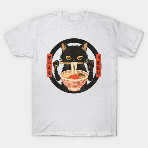 Kawaii Black Cat Eating Ramen Japanese Food Anime Cute Illustration ...