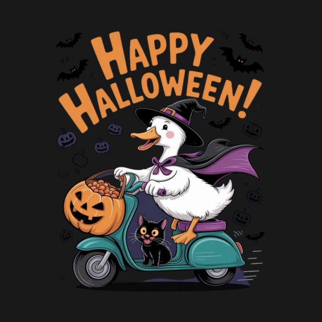 Halloween Goose On a Scooter Black Cat Checker Witch - Halloween Goose ...