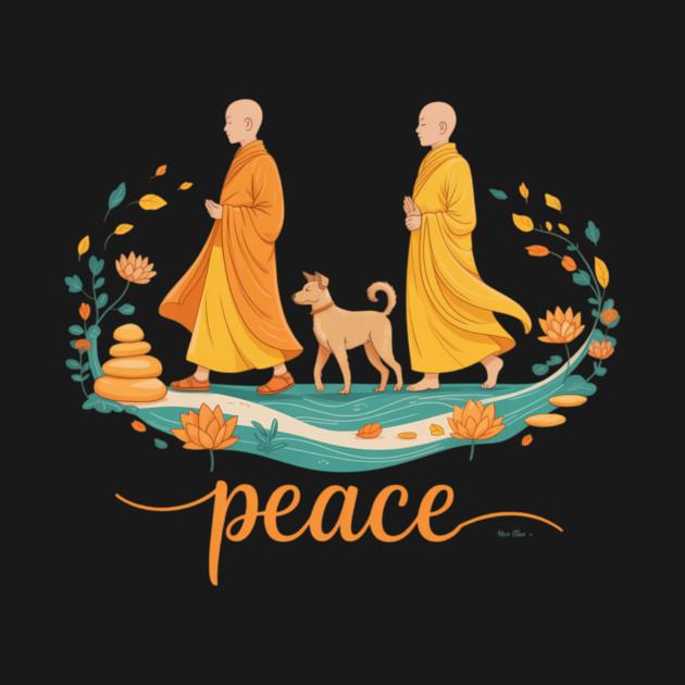 Walk For Peace Monks With Aloka Dog Minimalist - Funny Sayings - T ...