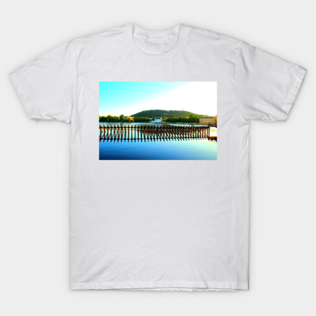 Wooden barrier on Vltava River in Prague, Czech Republic - Panorama - T ...