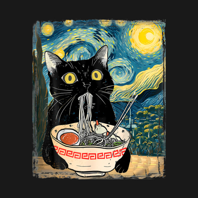 Cat Eating Ra Japanese Graphic Anime Cat Van Gogh - Cat Graphic - T ...