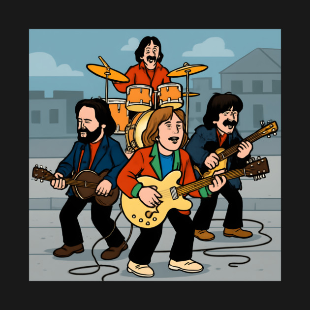 Cartoon B.Eat.Les Roof Concert Jam - Cartoon Beatles Rooftop - T-Shirt ...