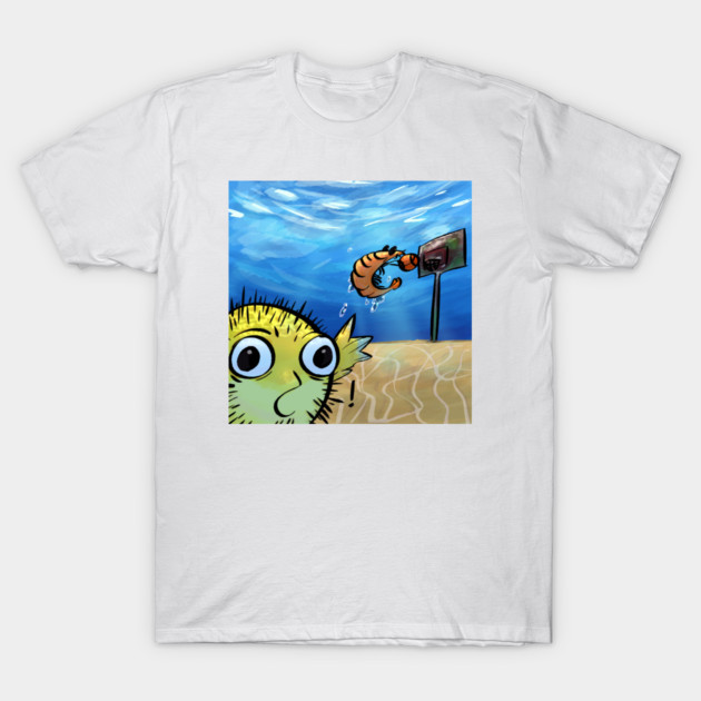 OMG, a shrimp playing basketball!!!! - Meme - T-Shirt | TeePublic