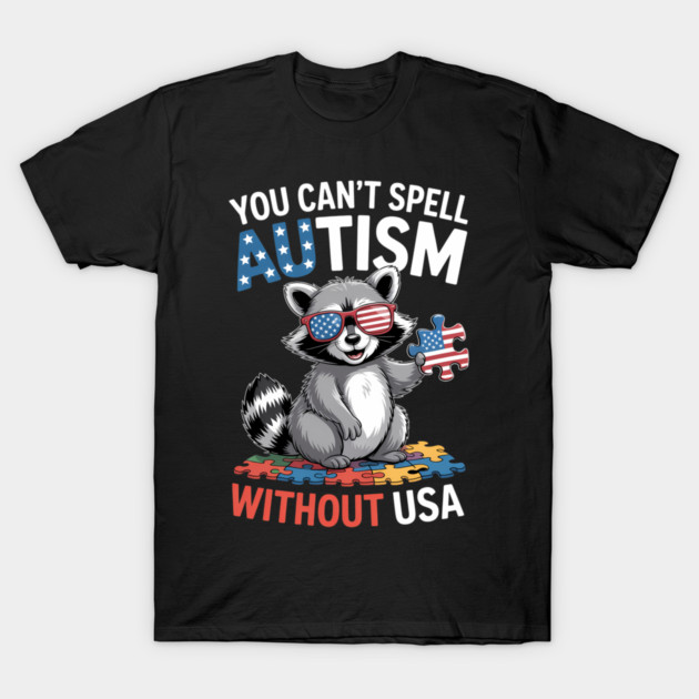 Autism USA American Flag Raccoon - Autism Usa American Flag Raccoon - T ...