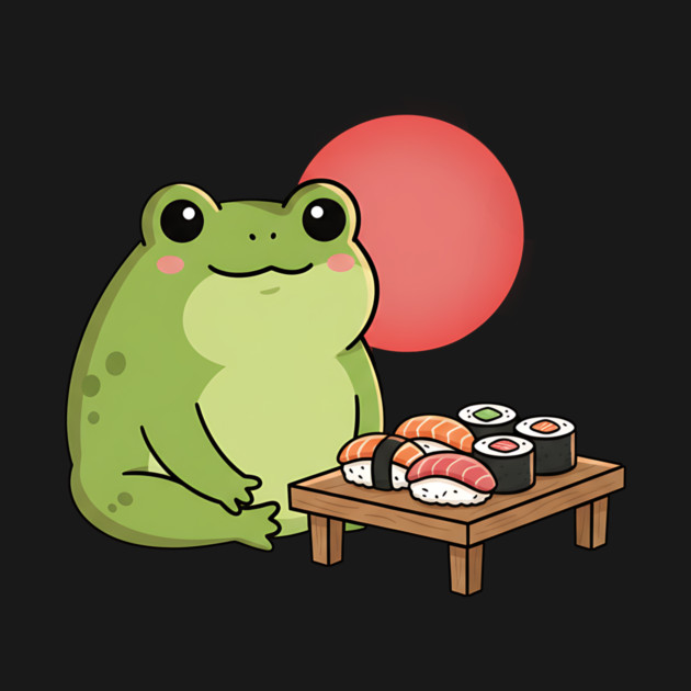 Cute Japanese Frog Sushi Under Red Moon - Japanese Frog - T-Shirt ...