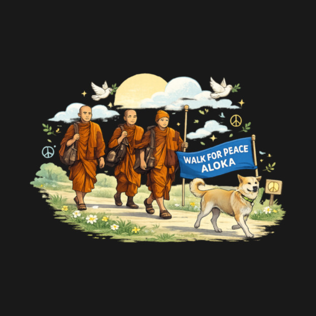 Walk for Peace Monks with Aloka Dog Long Sleeve - Walk For Peace - T ...