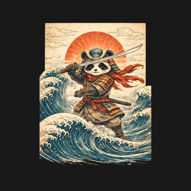 Japanese Samurai Panda Great Wave Ukiyo-e Art - Japanese Panda - T ...