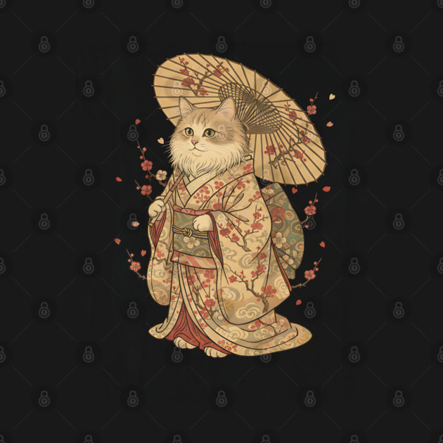 Japanese Valentine Cat Kimono Ukiyo-e Art - Japanese Cat - T-Shirt ...