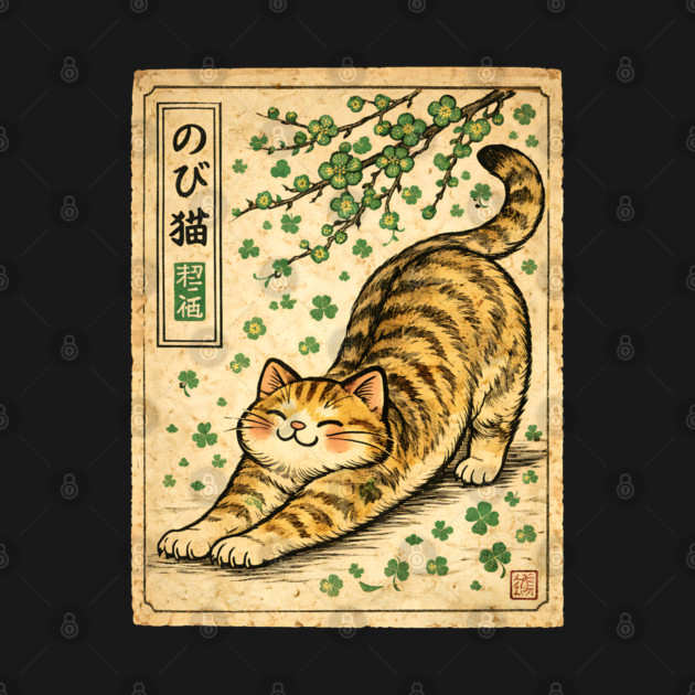 Lucky Japanese Cat St Patrick Ukiyo-e Art - Japanese Cat - T-Shirt ...