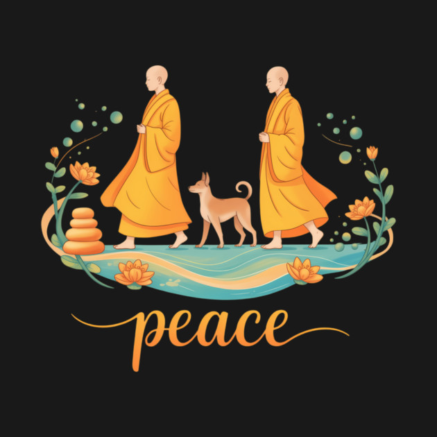 Walk For Peace Monks With Aloka Dog Minimalist Zen Art - Aloka Dog - T ...