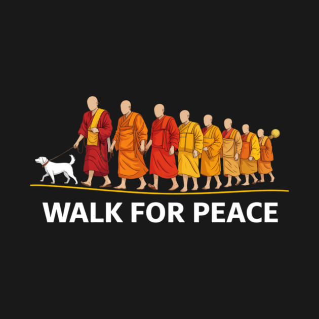 Walk For Peace Monks With Aloka Dog Minimalist - Aloka Dog - T-Shirt ...