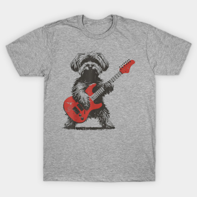 Shaggy Dog Rocking Red Electric Guitar - Rockstar Dog Art - T-Shirt ...