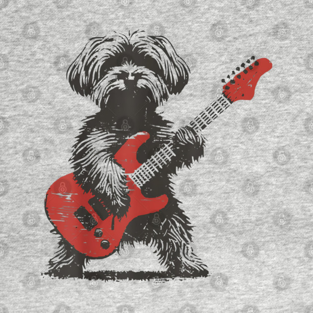 Shaggy Dog Rocking Red Electric Guitar - Rockstar Dog Art - T-Shirt ...