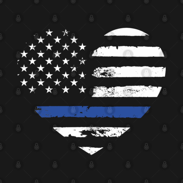 Police Officer Support Thin Blue Line Heart Flag - Thin Blue Line - T ...