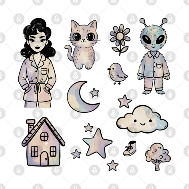 Cat Alien Pinup Girl Cool Sticker Set - Sticker Pack - T-Shirt | TeePublic