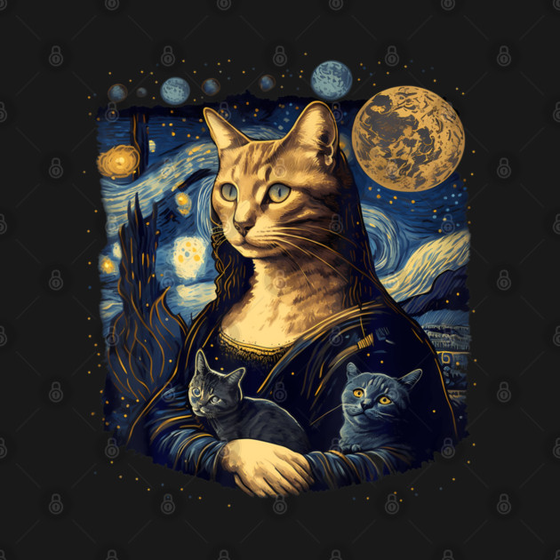 Cat Mona Lisa With Cats Starry Night Van Gogh Funny Art - Cat Mona Lisa ...