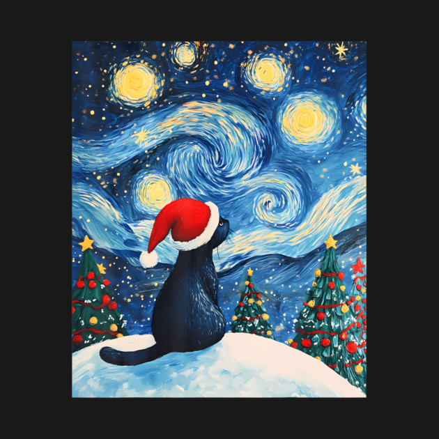 Christmas Black Cat Santa Hat Van Gogh Starry Night Toddlers ...