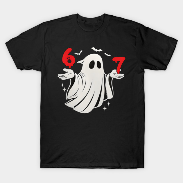 6 7 Six Seven Halloween Humor Ghost - Funny Halloween Meme - T-Shirt ...