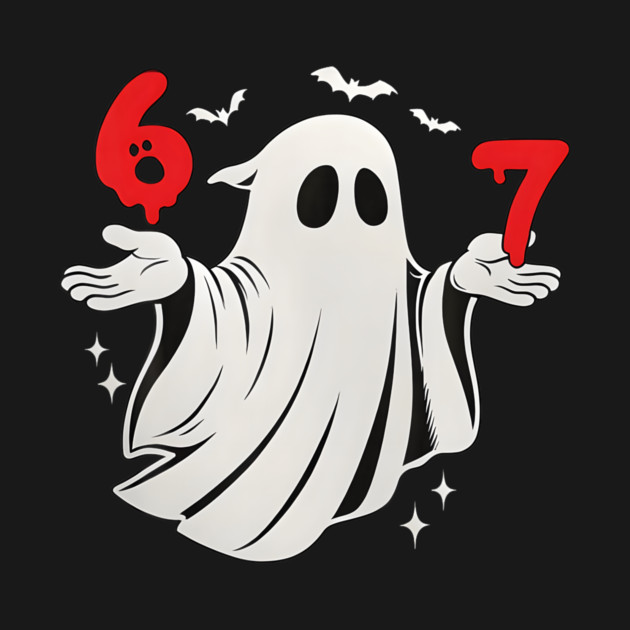 6 7 Six Seven Halloween Humor Ghost - Funny Halloween Meme - T-Shirt ...