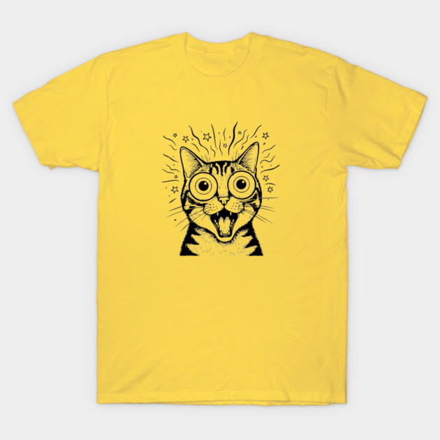 Dizzy Cat with Big Eyes and Spinning Stars - Cat - T-Shirt | TeePublic
