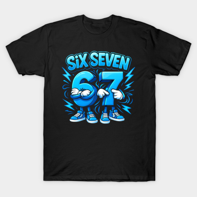 Six Seven Cartoon Numbers - 67 Meme - T-Shirt | TeePublic
