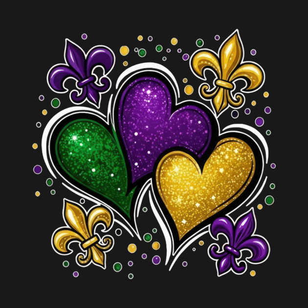Glitter Mardi Gras Hearts and Fleur-de-Lis Art - Mardi Gras Hearts - T ...
