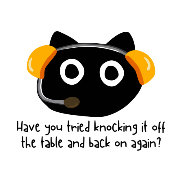 "Knock It Off The Table" - IT Help Desk Black Cat With Headset Cartoon ...