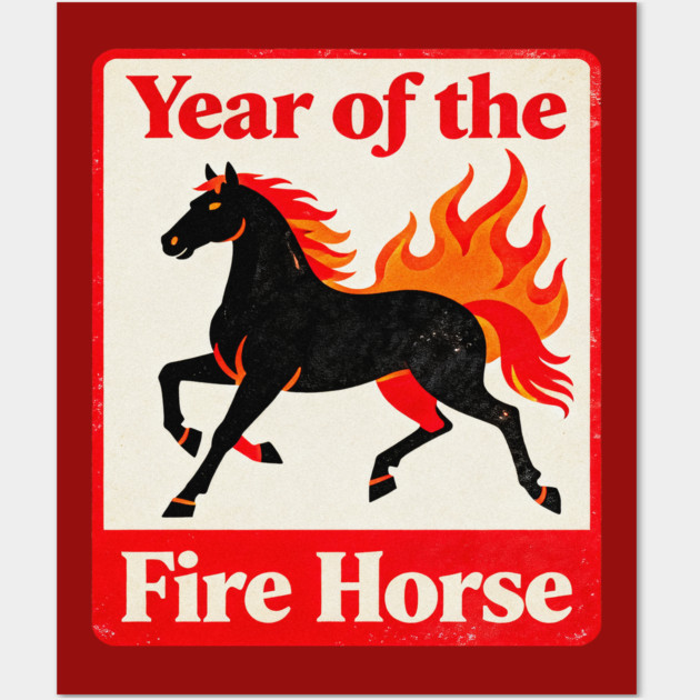 Vintage Black Fire Horse Bold Retro 2026 Zodiac Statement - Lunar New ...