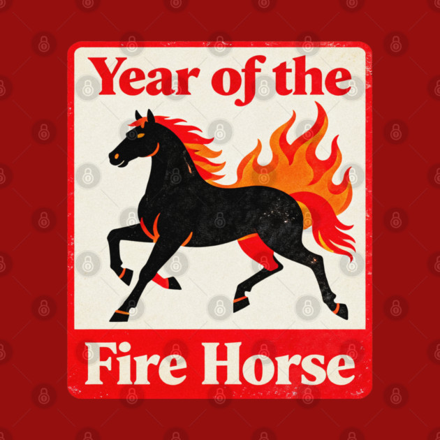 Vintage Black Fire Horse Bold Retro 2026 Zodiac Statement - Lunar New ...