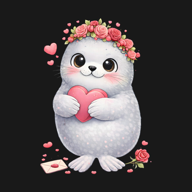 Seal Valentine Hearts Animal Sea Ocean - Seal Valentine - T-Shirt ...