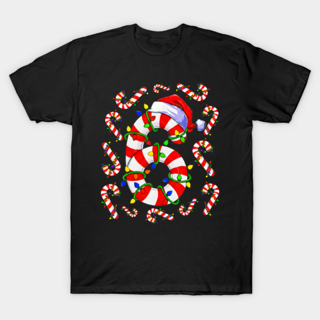 Fun Six Seven 6 7 Candy Cane - Custom Christmas Meme - T-Shirt | TeePublic
