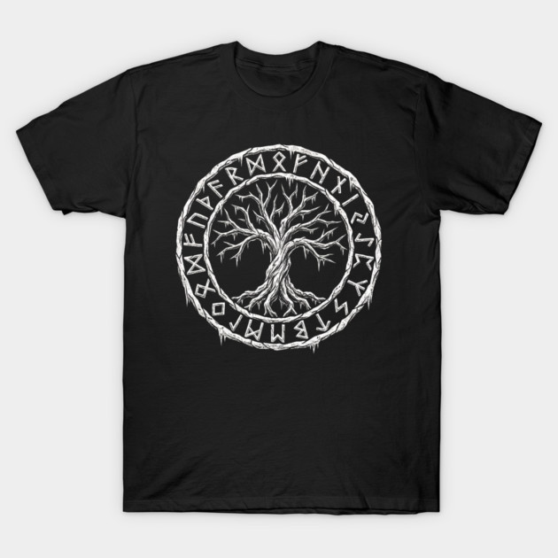 Yggdrasil World Tree – Nordic Rune Line Art - Norse Mythology - T-Shirt ...