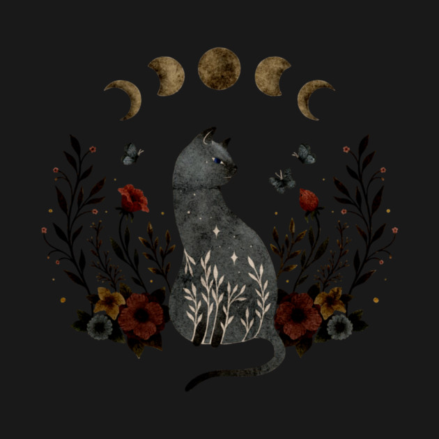 Mystic Moon Phase Cat - Mystic Cat - T-Shirt | TeePublic