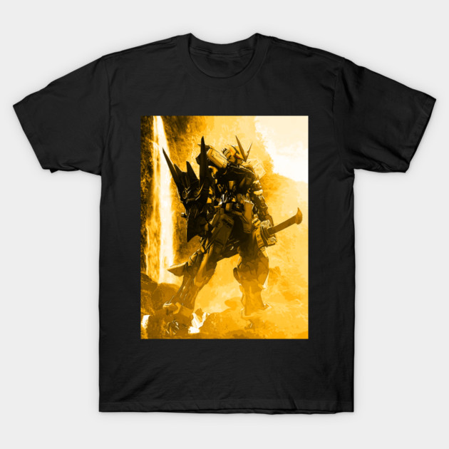 gold Astray Red Frame on fire - Astray Gundam - T-Shirt | TeePublic