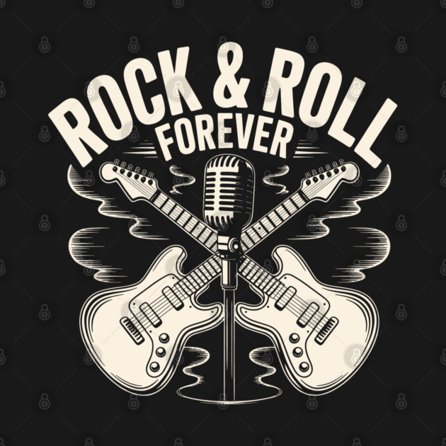 Rock and Roll Forever Vintage Crossed Electric Guitars and Microphone ...