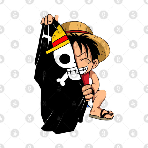 Chibi Luffy Hiding Behind the Straw Hat Flag - One Piece - T-Shirt ...