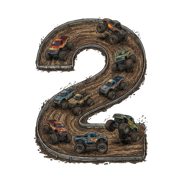 Monster Truck Racing Number 2 Design - 2nd Birthday Truck - T-Shirt ...