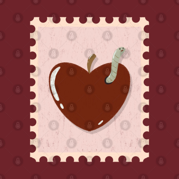 worm from apple heart stamp - Stamp - T-Shirt | TeePublic