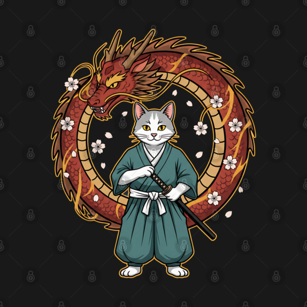 Vintage Japanese Samurai Ninja Cat Tattoo Kawaii Men Wome - Japanese ...