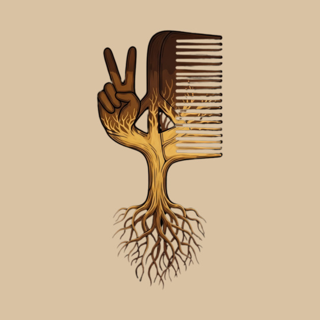 Afro Comb Tree Roots Peace Sign Natural Hair Black History Art - Black ...