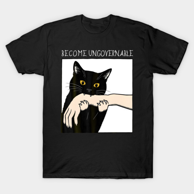 Become Ungovernable - Black Cat Biting Hand - Funny Cat Meme - T-Shirt ...
