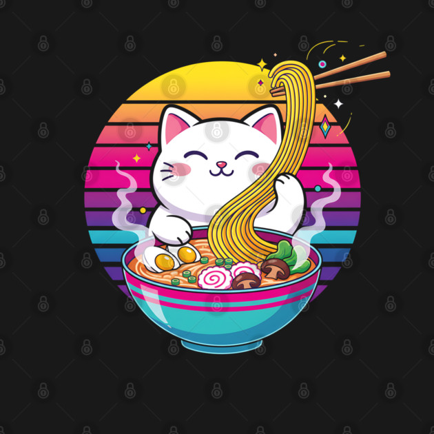 Anime Cat Eating Ramen Japanese Ramen Cat Japan - Japanese Cat - T ...