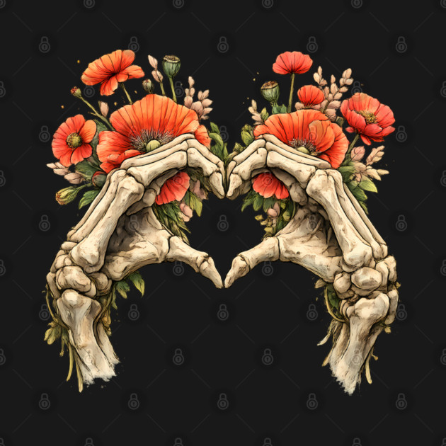 Skeleton Hands Heart Shape with Red Poppies Vintage Botanical Aesthetic ...