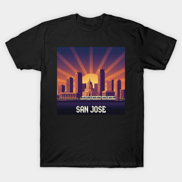 Pixel Art San Jose Skyline - Pixel Art - T-Shirt | TeePublic