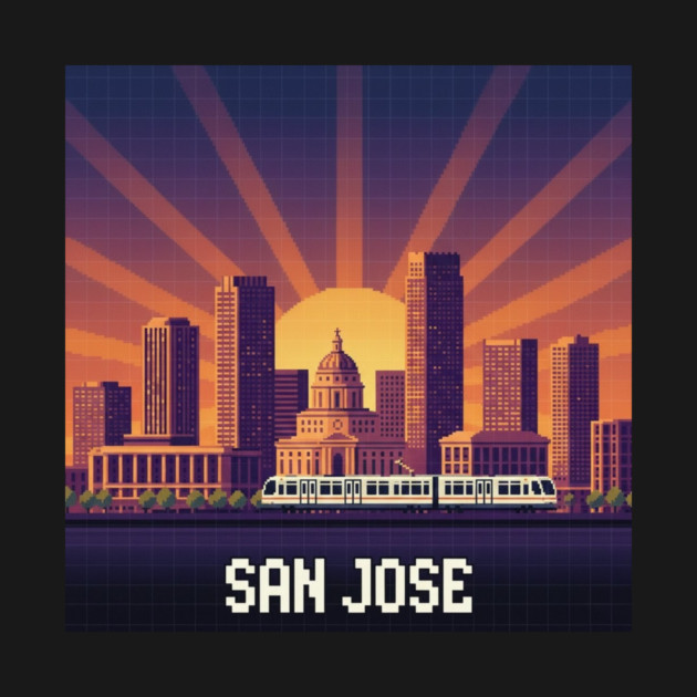 Pixel Art San Jose Skyline - Pixel Art - T-Shirt | TeePublic