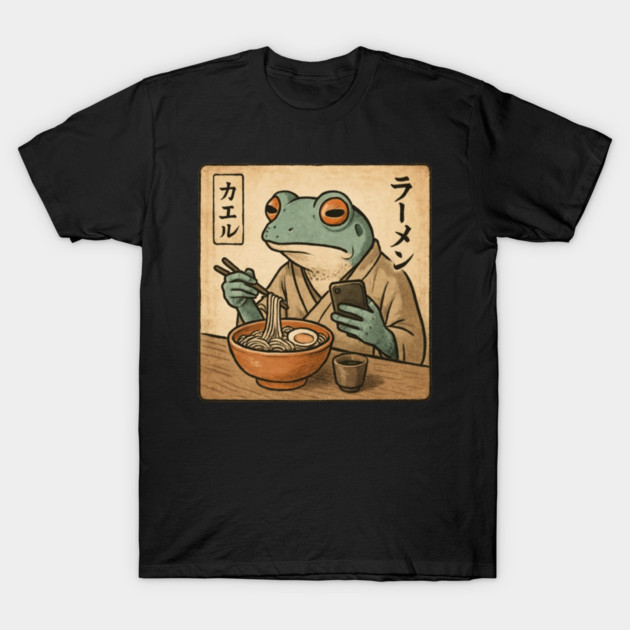 Funny Grumpy Japanese Frog Eat Ramen and Scroll Phone - Frog Ramen - T ...