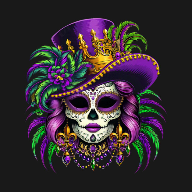 Skeleton Mardi Gras Sugar Skull Carnival for Men Women - Mardi Gras - T ...