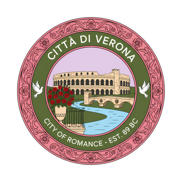 Verona City Romance Italy Travel Emblem - Verona - T-Shirt | TeePublic