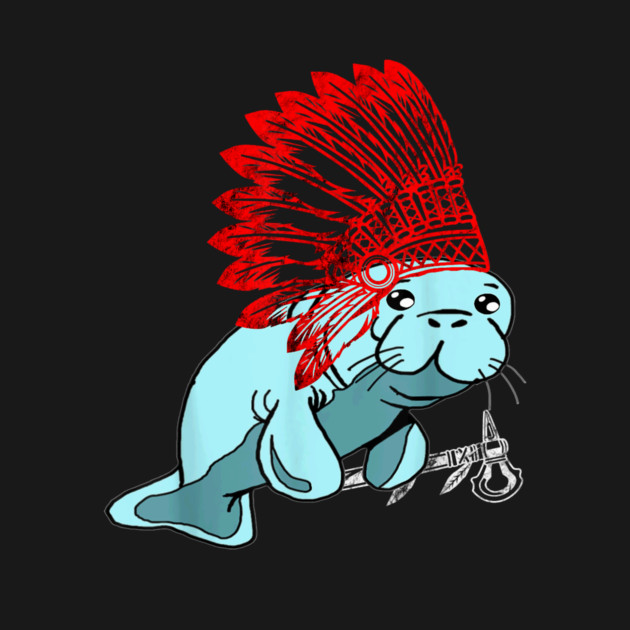Cute Manatee Native American Indian Chief Manatee Funny Sea Cow Dugong ...
